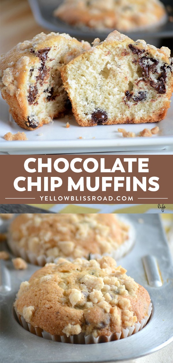 Bakery Style Chocolate Chip Muffins with Crumb Topping