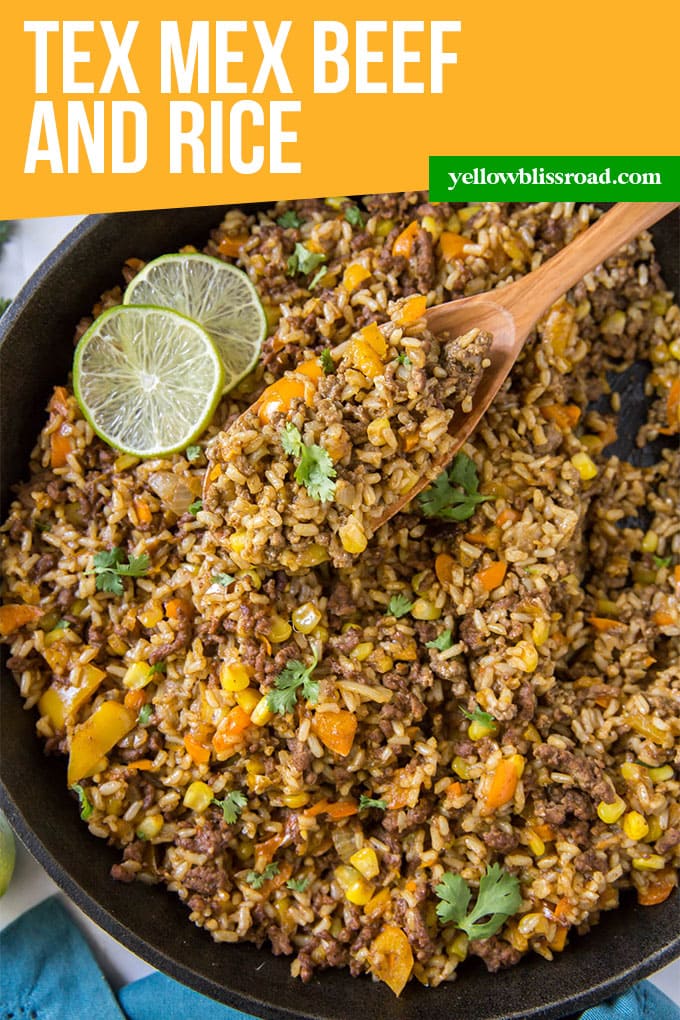 Tex Mex Ground Beef and Rice Skillet | YellowBlissRoad.com