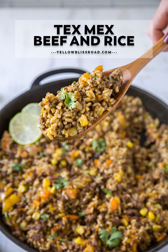 Tex Mex Ground Beef and Rice Skillet | YellowBlissRoad.com