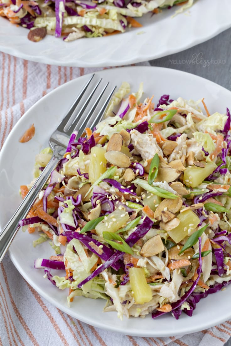 Tropical Chicken Slaw with Pineapple Vinaigrette - Yellow Bliss Road
