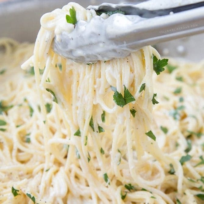 Creamy, Four Cheese Spaghetti | YellowBlissRoad.com
