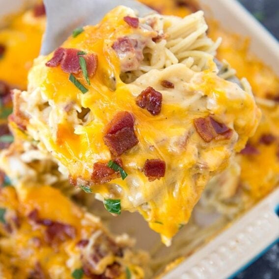 Creamy Chicken, Bacon & Ranch Baked Spaghetti - Yellow Bliss Road