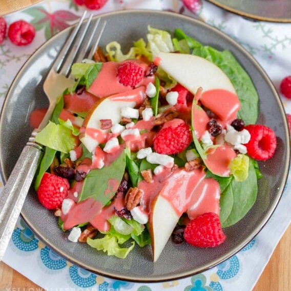 Pear Salad with Raspberry Vinaigrette | YellowBlissRoad.com