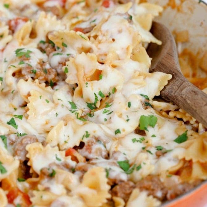 One Pan Cheesy Beef & Tomato Pasta Skillet | Easy Weeknight Meal