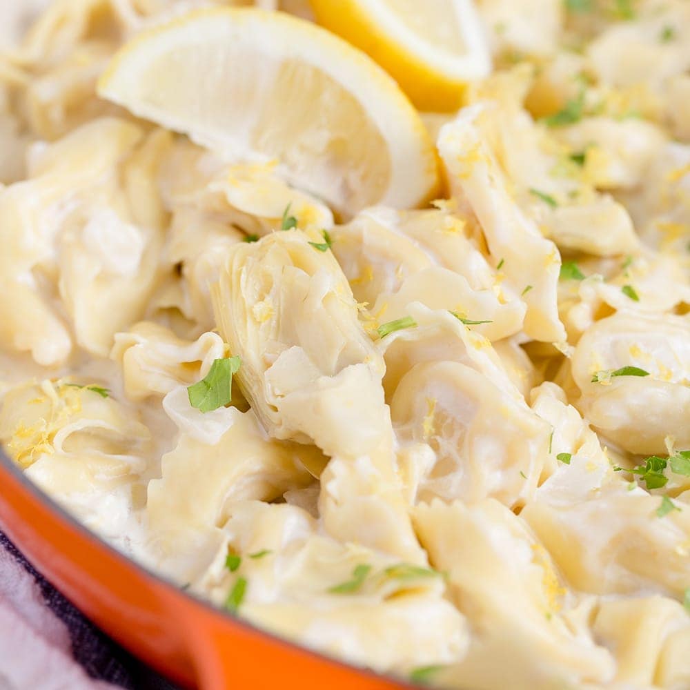 Creamy Lemon Artichoke Tortellini Skillet - Yellow Bliss Road