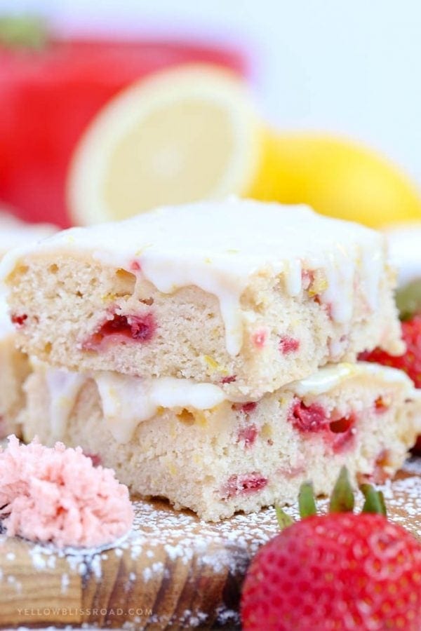 Strawberry Lemon Bars with Fresh Strawberries and a Tart Lemon Glaze