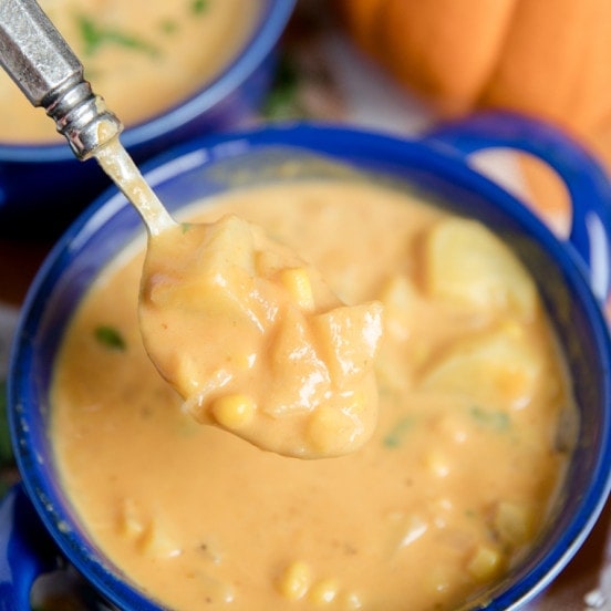 Pumpkin, Corn and Potato Chowder | Rich, Earthy and Delicious Soup