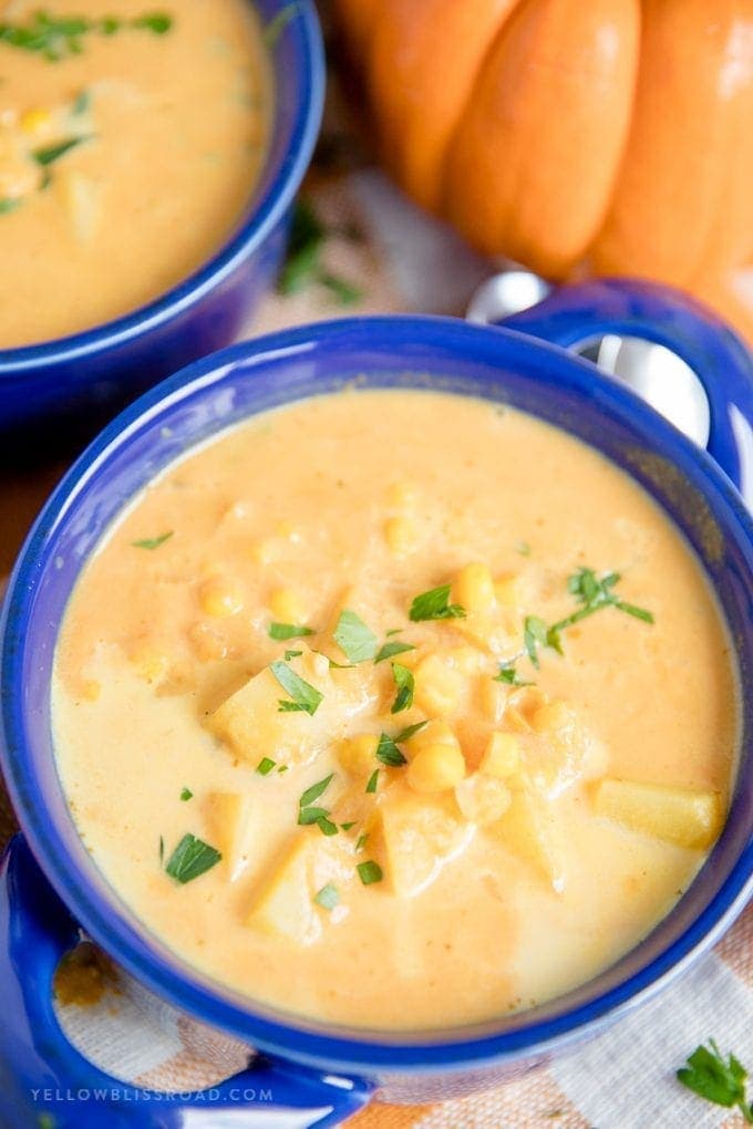 Pumpkin, Corn and Potato Chowder | Rich, Earthy and Delicious Soup