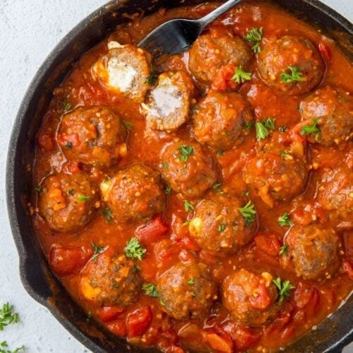 Cheesy Mozzarella Stuffed Meatballs
