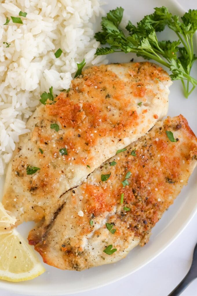 Parmesan Crusted Tilapia Recipe | YellowBlissRoad.com