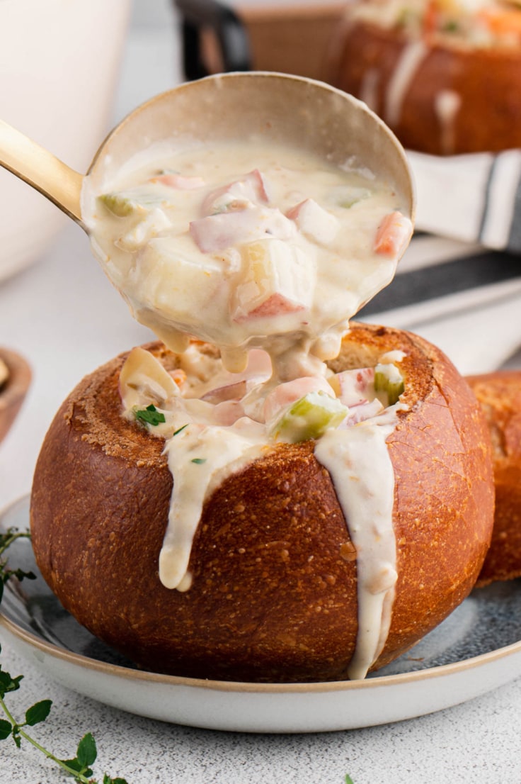 Creamy Clam Chowder In A Bread Bowl